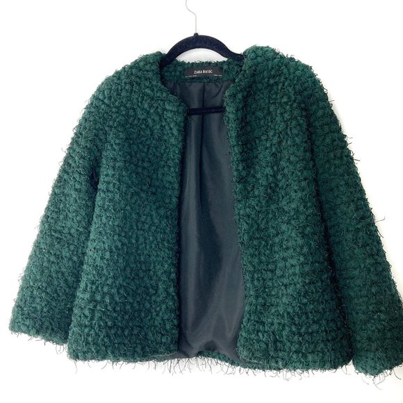Zara | Jackets & Coats | Zara Green Fuzzy Textured Cardigan Jacket M ...